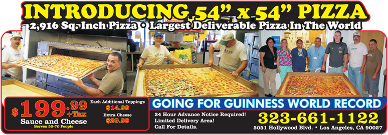 54 inch square pizza available in Los Angeles | EatFeats